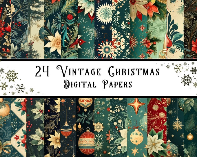 Vintage Christmas Printable Digital Paper, Christmas Trees Junk Journal ...