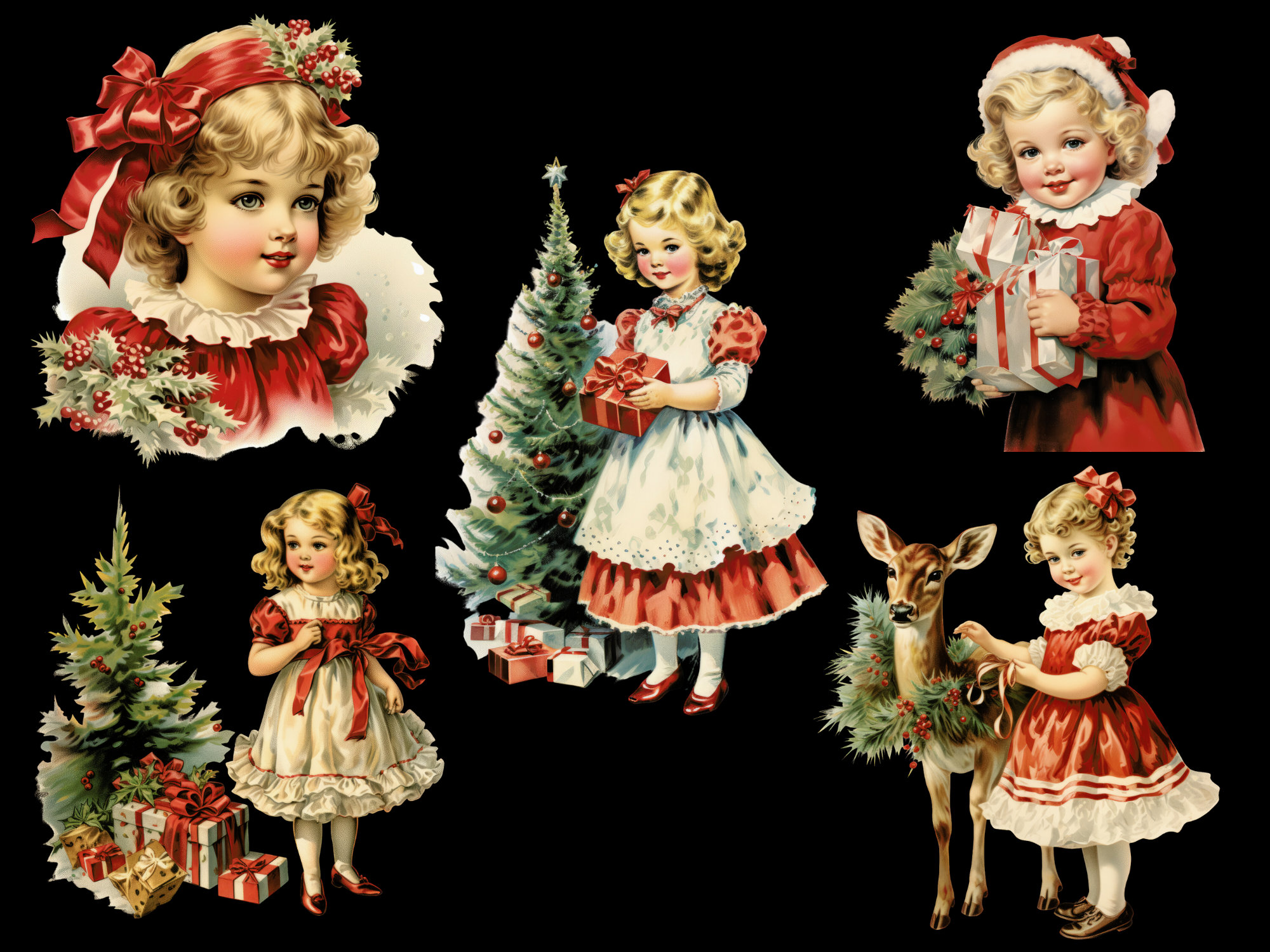 Vintage Christmas Clipart, Victorian Christmas Clipart, Retro Christmas ...