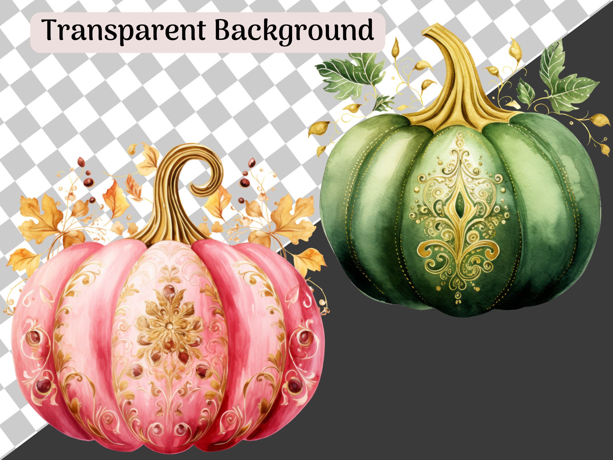 Watercolour Boho Pumpkins Clipart Bundle Pink Pumpkin - Etsy