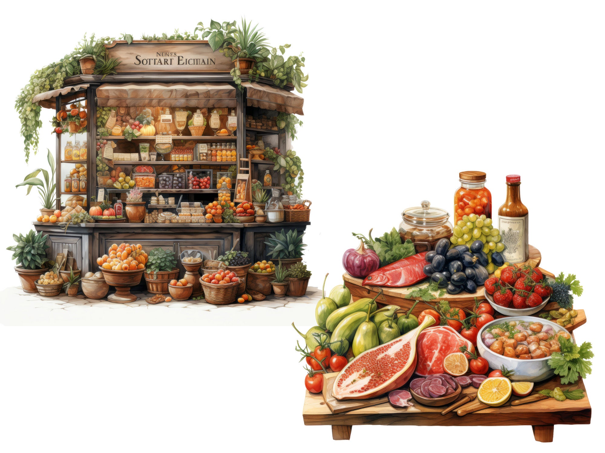 Watercolour Deli Clipart Bundle Deli Food Clipart - Etsy