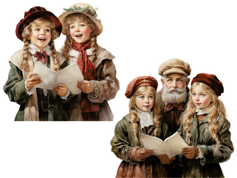 Christmas Carol Singers Clipart Bundle, Watercolor Christmas Clipart ...