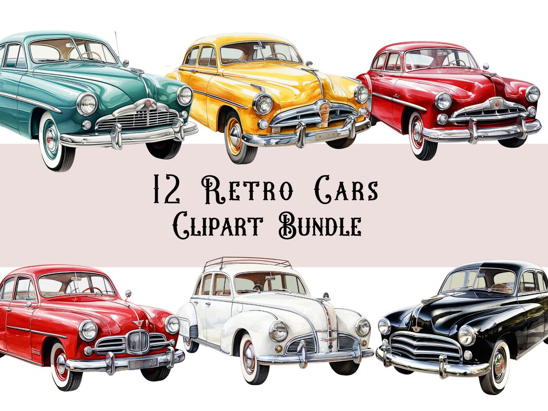 Watercolour Retro Cars Clipart Bundle, Car Portrait, Car Artwork ...