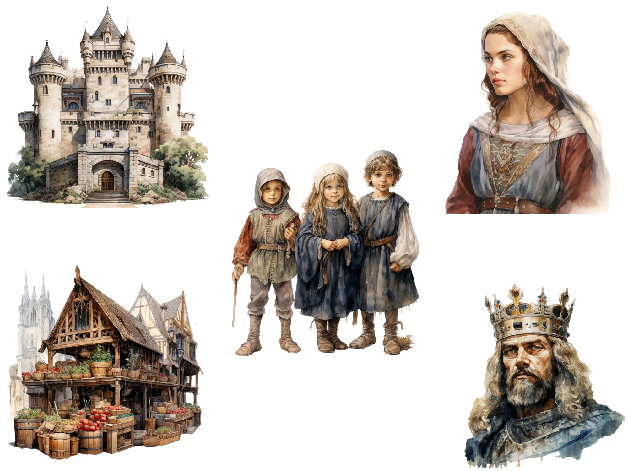 Watercolor Medieval Era Clipart Bundle, Medieval Armour, Historical ...