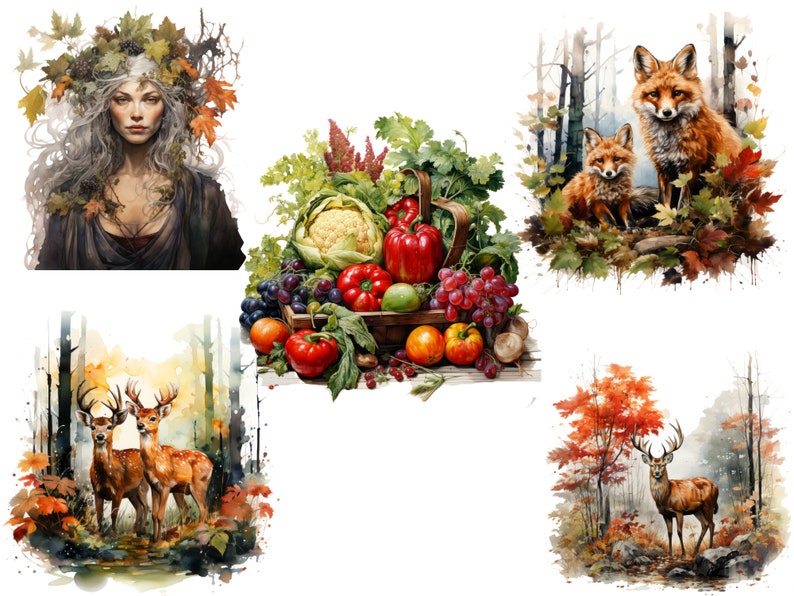 Watercolour Mabon Clipart Bundle, Pagan Clipart, Autumn Fall Clipart ...