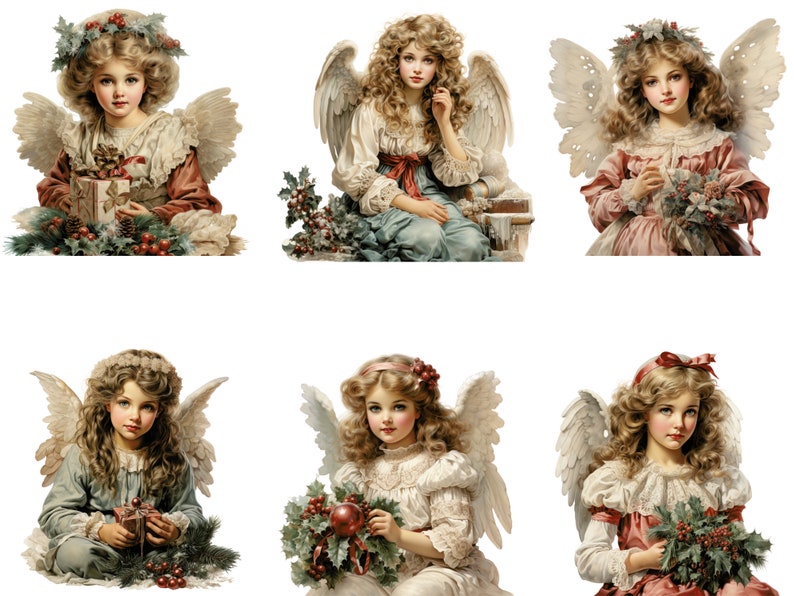 Watercolor Christmas Angel Clipart Bundle, Winter Clipart, Angel Wings ...