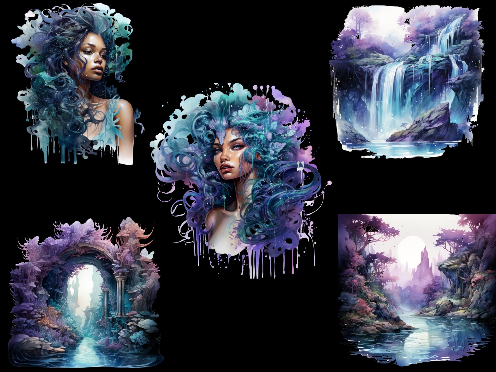 Watercolour Blue Mermaid Clipart Bundle, Mermaid Png, Fantasy Clipart ...