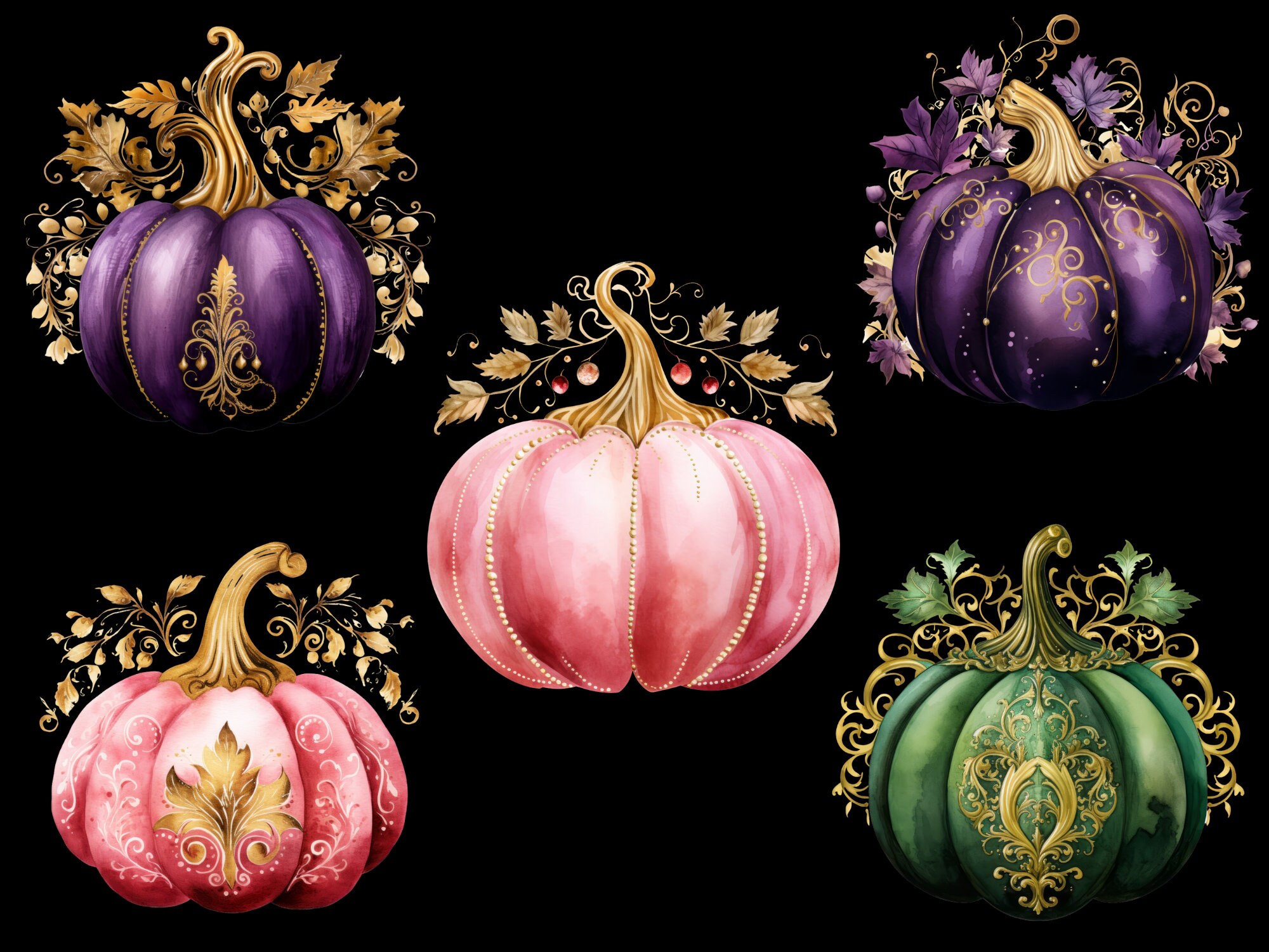 Watercolour Boho Pumpkins Clipart Bundle Pink Pumpkin - Etsy