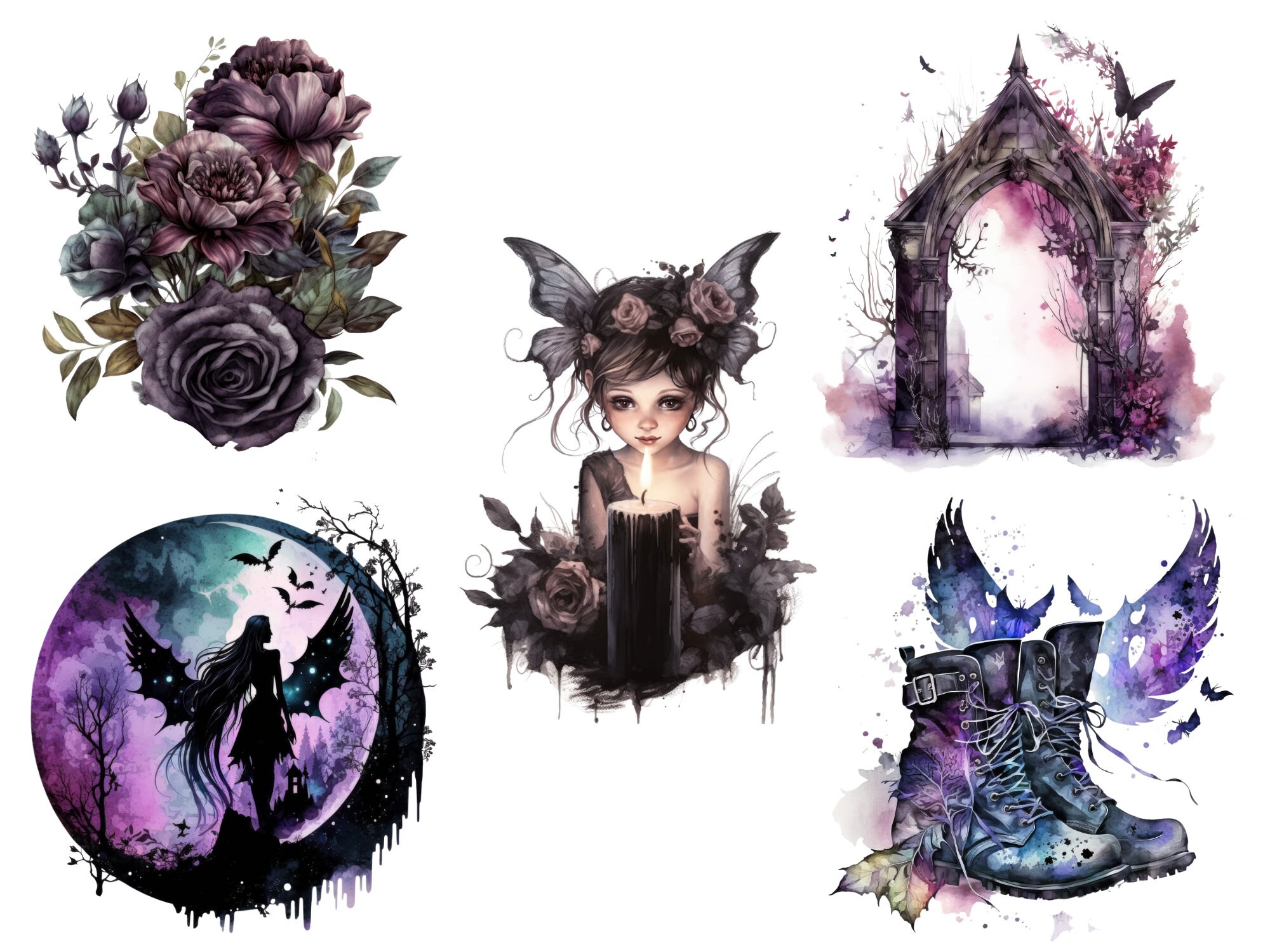 Watercolour Gothic Fairies Clipart PNG Fairy Clipart Fantasy - Etsy