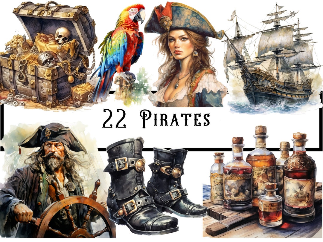 Watercolour Pirates Clipart Bundle, Nautical Clipart PNG, Digital ...