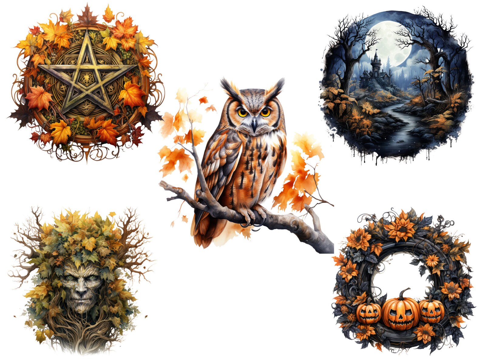 Watercolour Samhain Clipart Bundle, Pagan Clipart, Autumn Fall Clipart ...