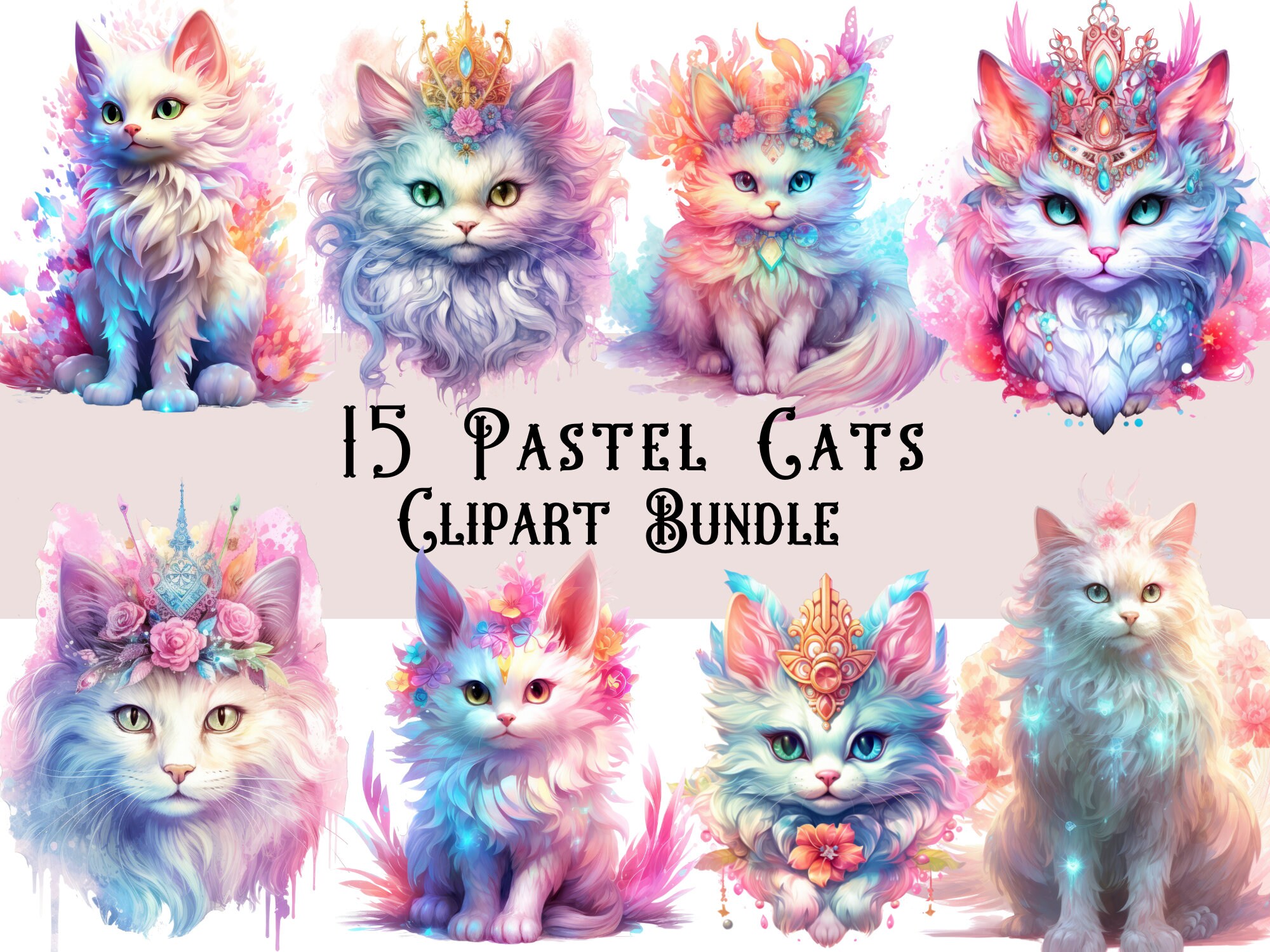 Watercolour Pastel Cat Clipart Cat Clipart Cute Cat Clipart - Etsy