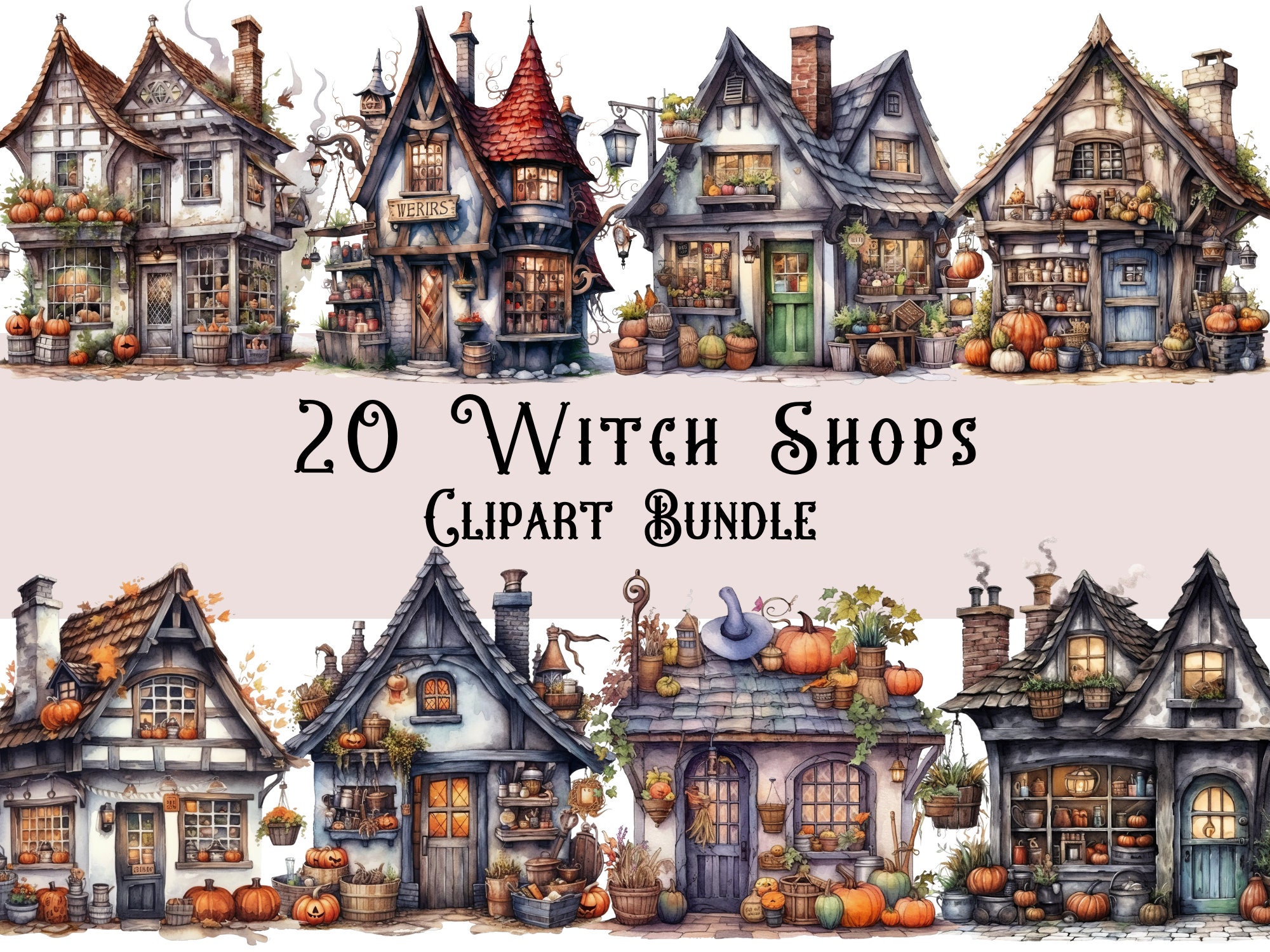 Watercolour Witches Shops Clipart Bundle Witch Junk Journal - Etsy
