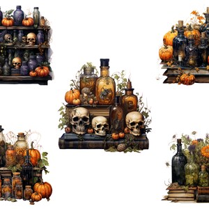 Watercolor Halloween Apothecary Clipart Bundle, Witchy Clipart, Potion ...