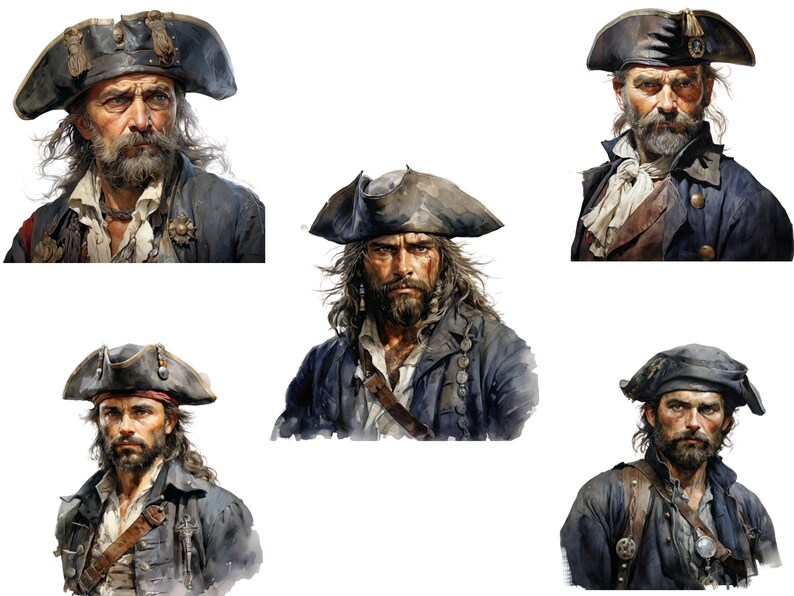 Watercolour Pirate Men Clipart Bundle, Nautical Clipart, Pirate Hat ...