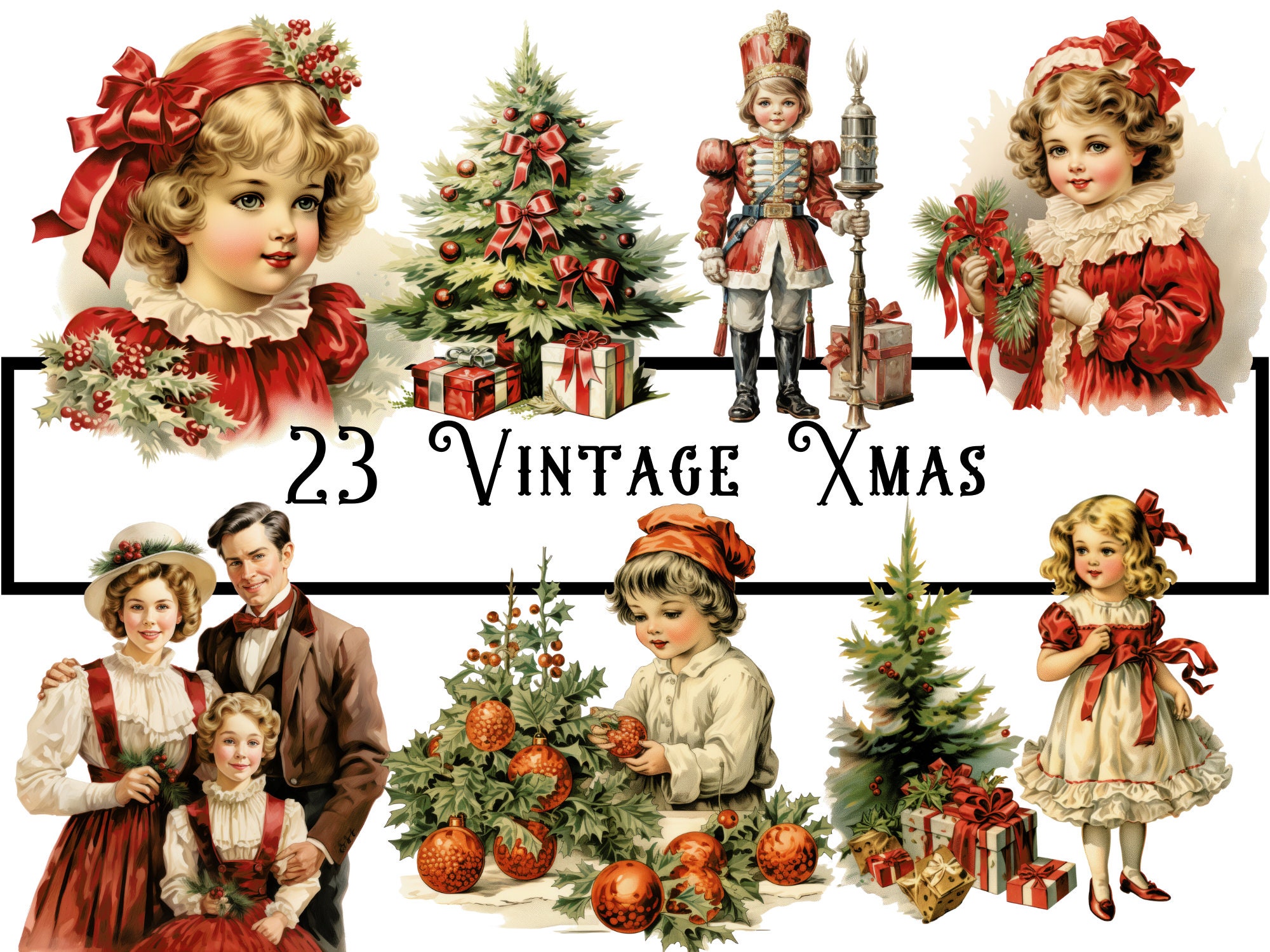 Vintage Christmas Clipart, Victorian Christmas Clipart, Retro Christmas ...