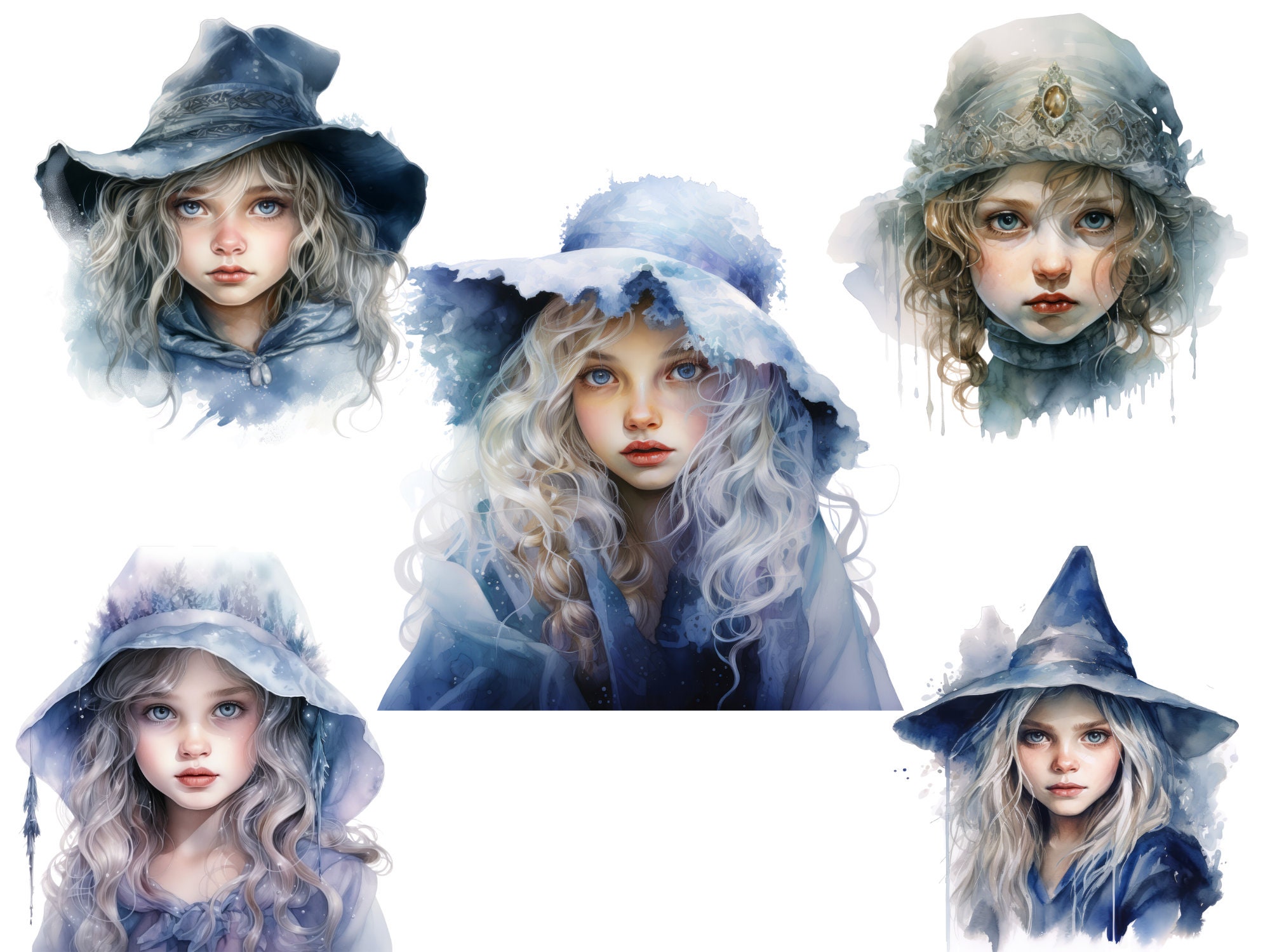 Watercolour Little Ice Witch Clipart, Winter Witch Clipart, Celestial ...