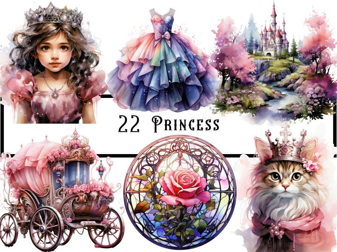 Watercolor Princess Clipart Bundle, Princess Invitation, Printable ...