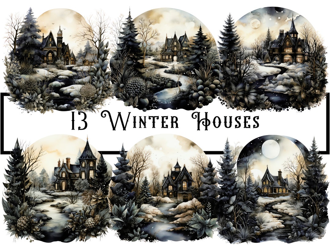 Winter Houses Clipart Bundle Winter Scenes Clipart Christmas - Etsy