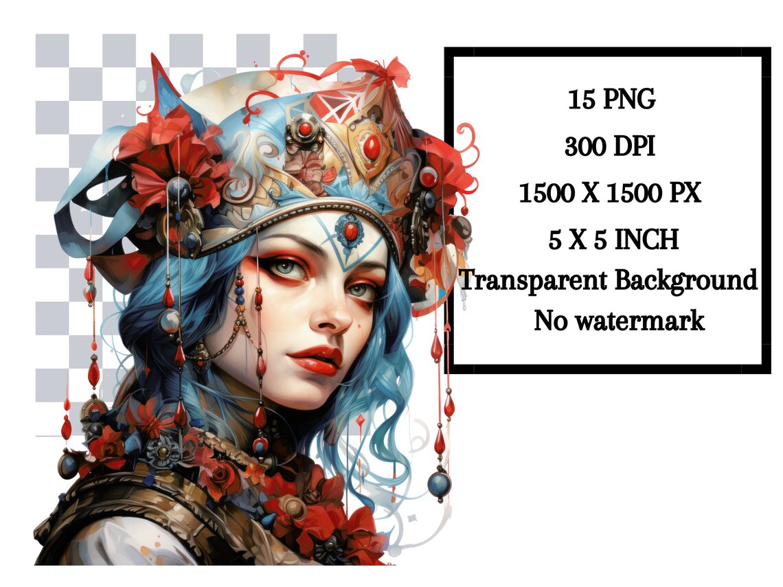 Watercolour Women Jesters Clipart Bundle, Fantasy Clipart, Magical ...