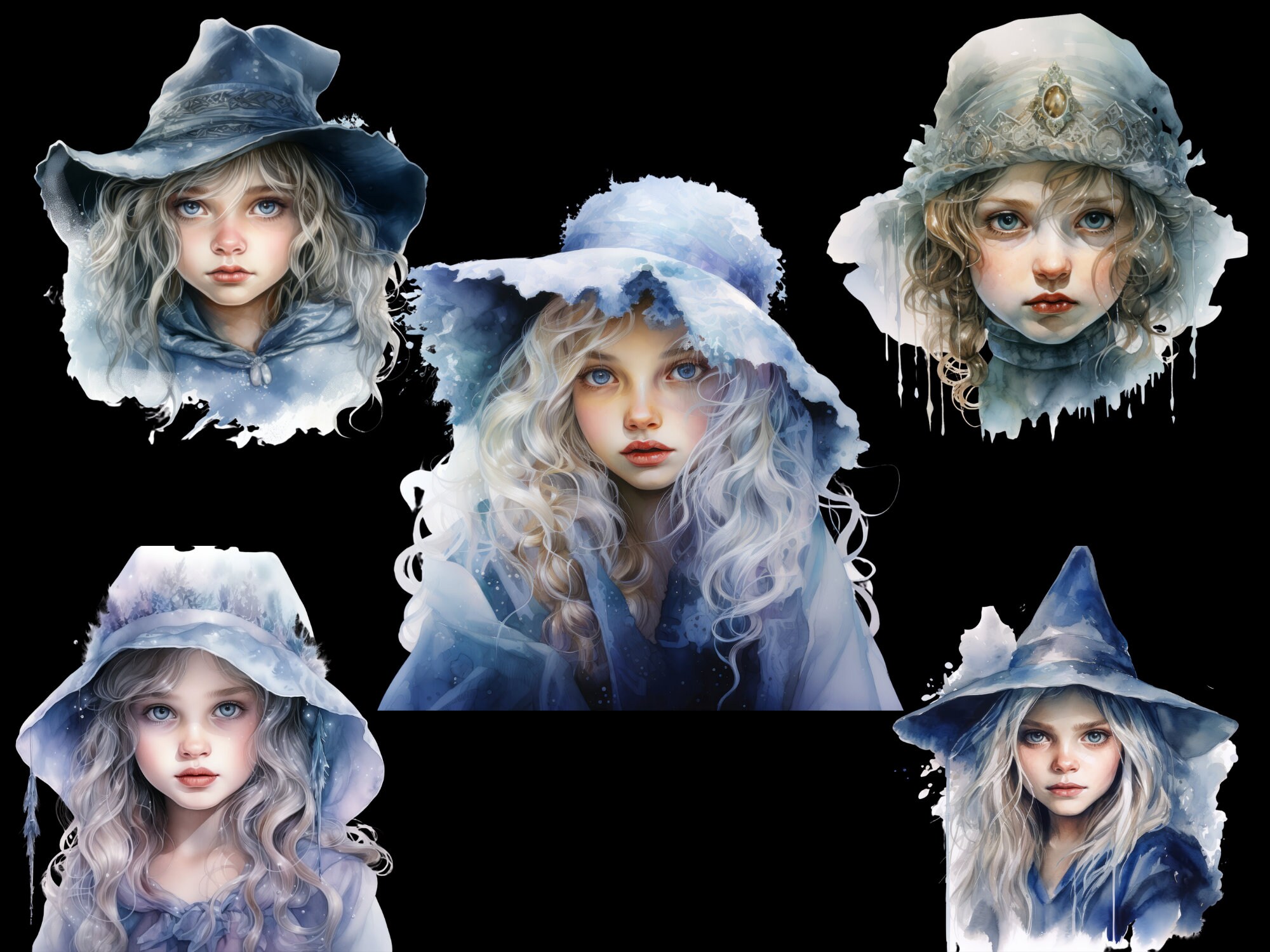 Watercolour Little Ice Witch Clipart, Winter Witch Clipart, Celestial ...