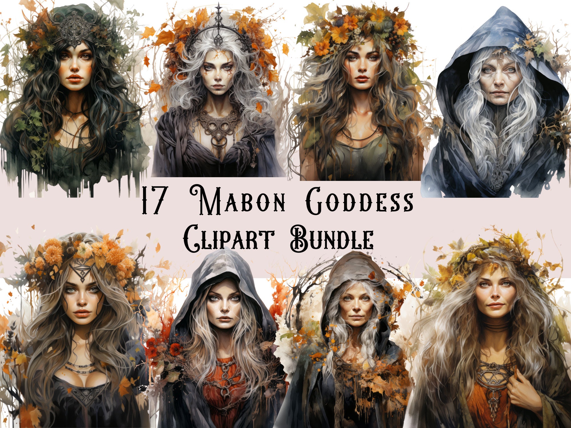 Watercolour Mabon Goddess Clipart Bundle, Pagan Wicca Clipart, Harvest ...