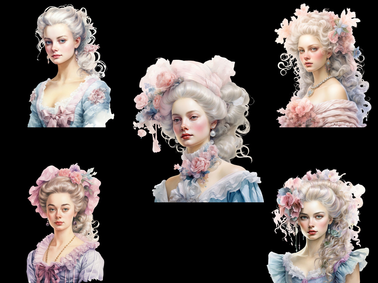 Watercolour Vintage Women Clipart Bundle, Vintage Frilly Dress Png ...