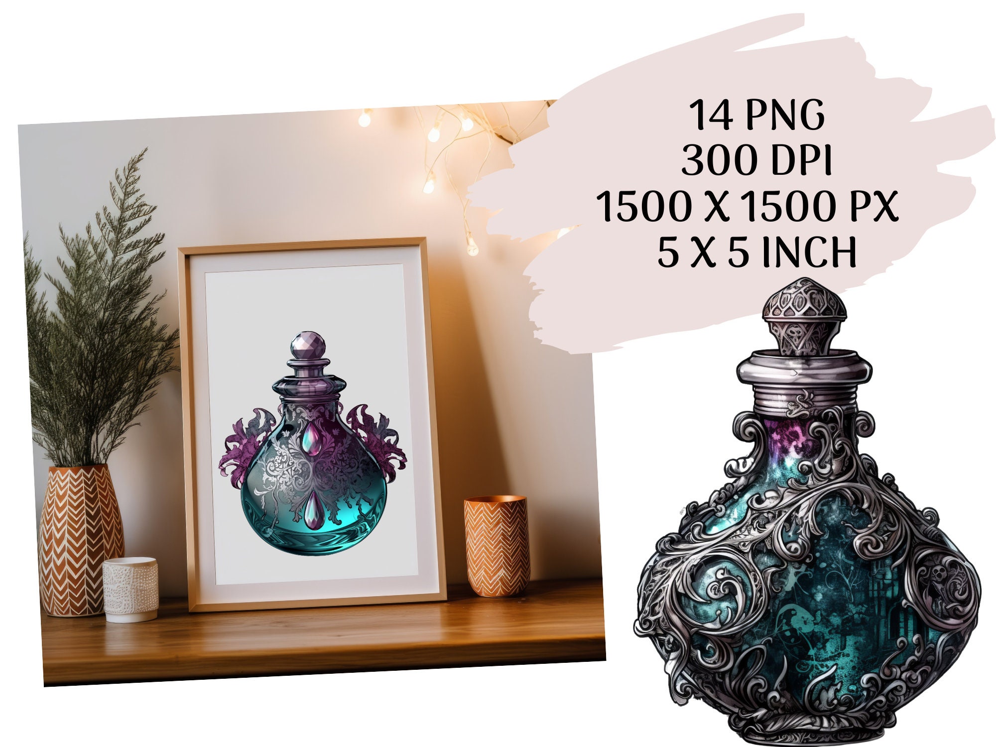 Teal Potion Bottles, Witchy Clipart, Potion Bottles, Magic Potion, Teal ...
