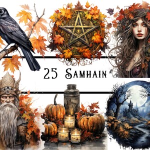 Watercolour Samhain Clipart Bundle, Pagan Clipart, Autumn Fall Clipart ...
