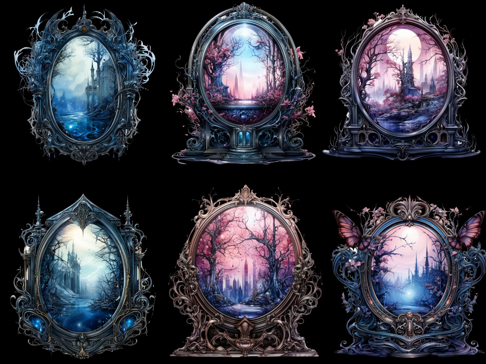 Watercolour Magic Mirror Clipart Antique Mirror Witch - Etsy