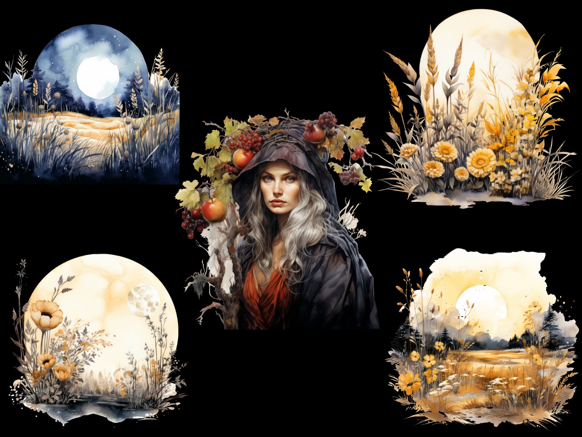 Watercolour Mabon Clipart Bundle, Pagan Clipart, Autumn Fall Clipart ...