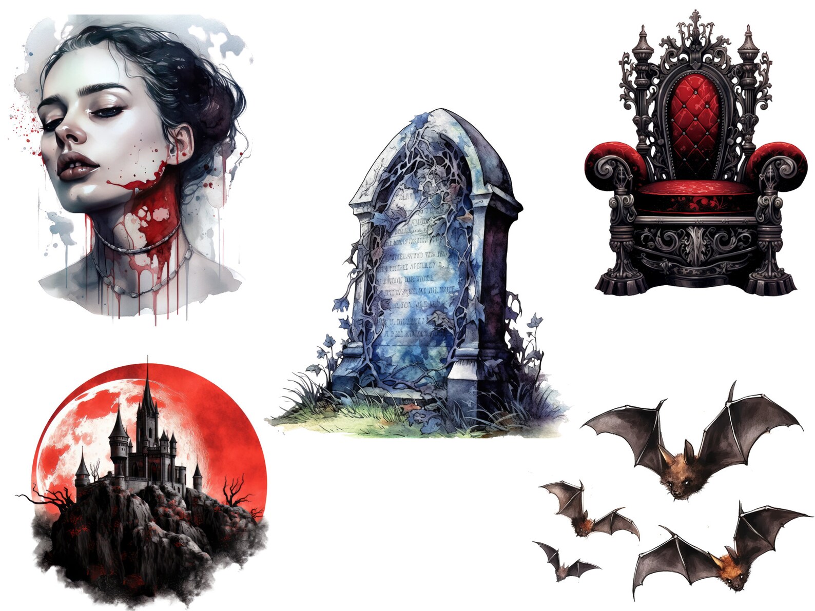 Vampire Watercolour Clipart PNG Gothic Clipart Spooky - Etsy