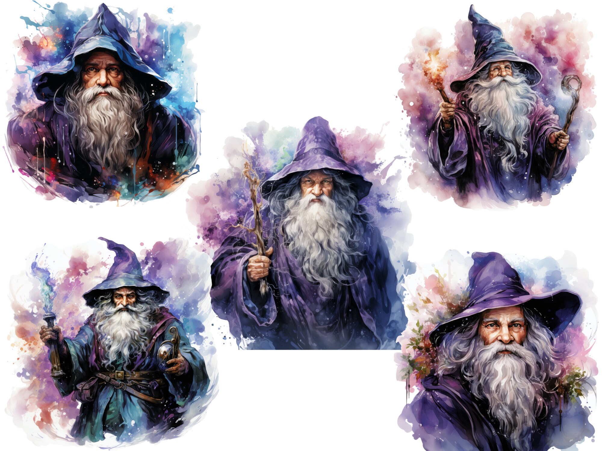 Watercolor Wizards Clipart Bundle, Celestial Clipart, Magical Clipart ...