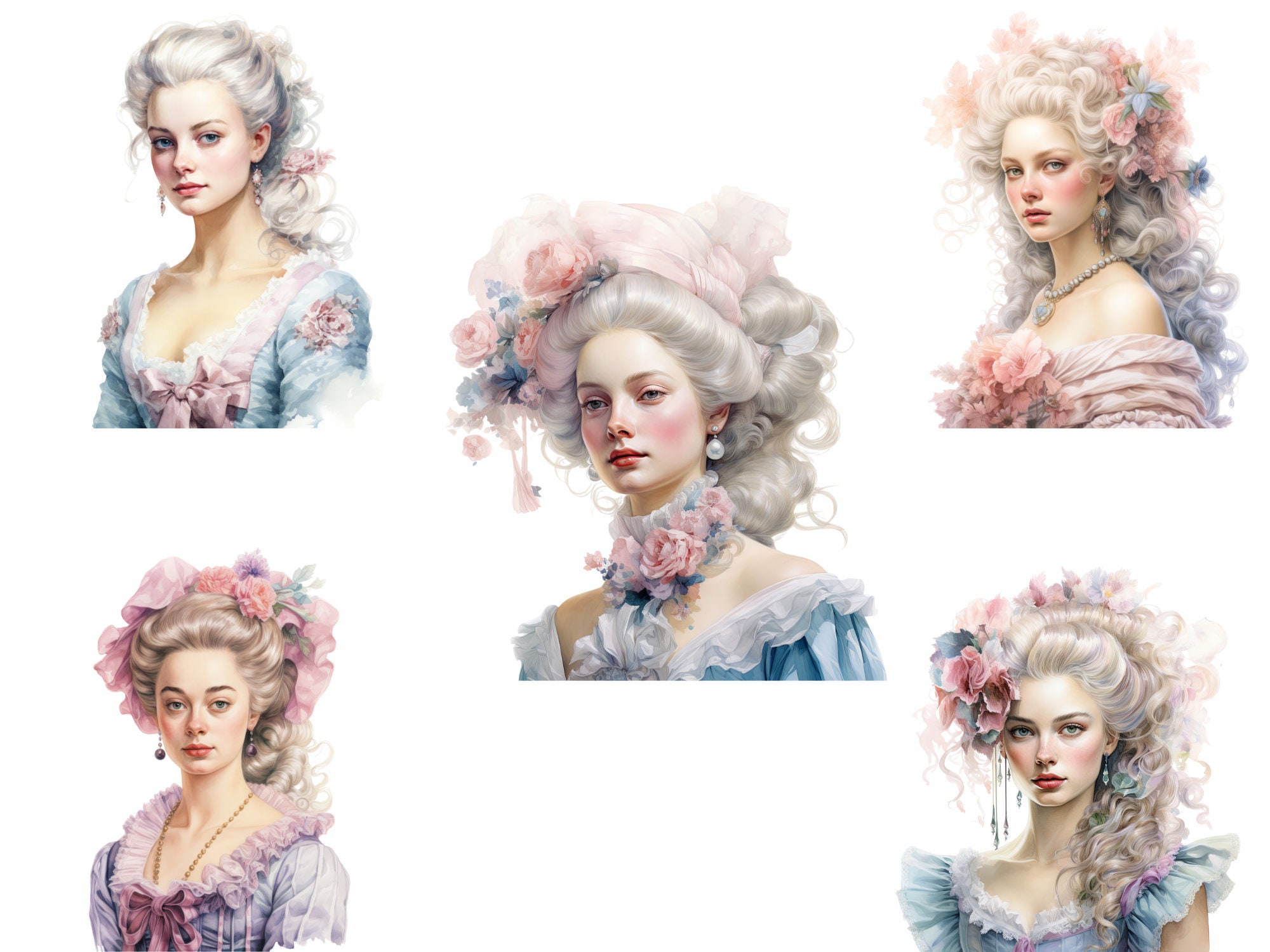 Watercolour Vintage Women Clipart Bundle, Vintage Frilly Dress Png ...