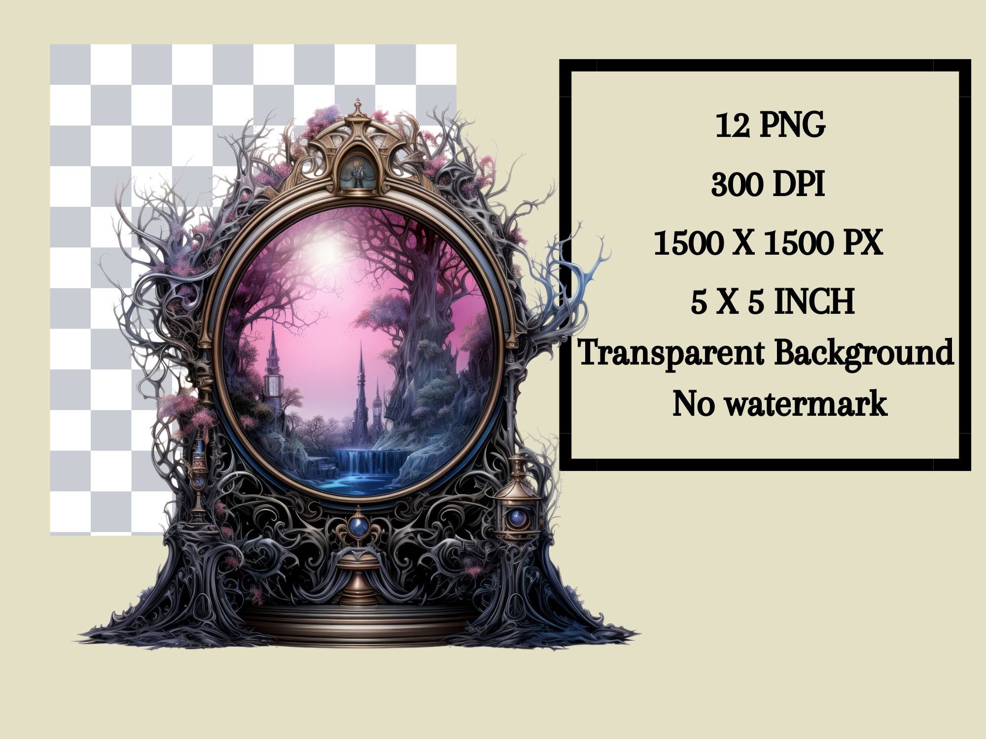 Watercolour Magic Mirror Clipart Antique Mirror Witch - Etsy