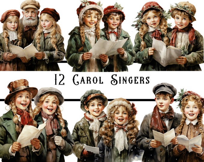 Christmas Carol Singers Clipart Bundle, Watercolor Christmas Clipart ...