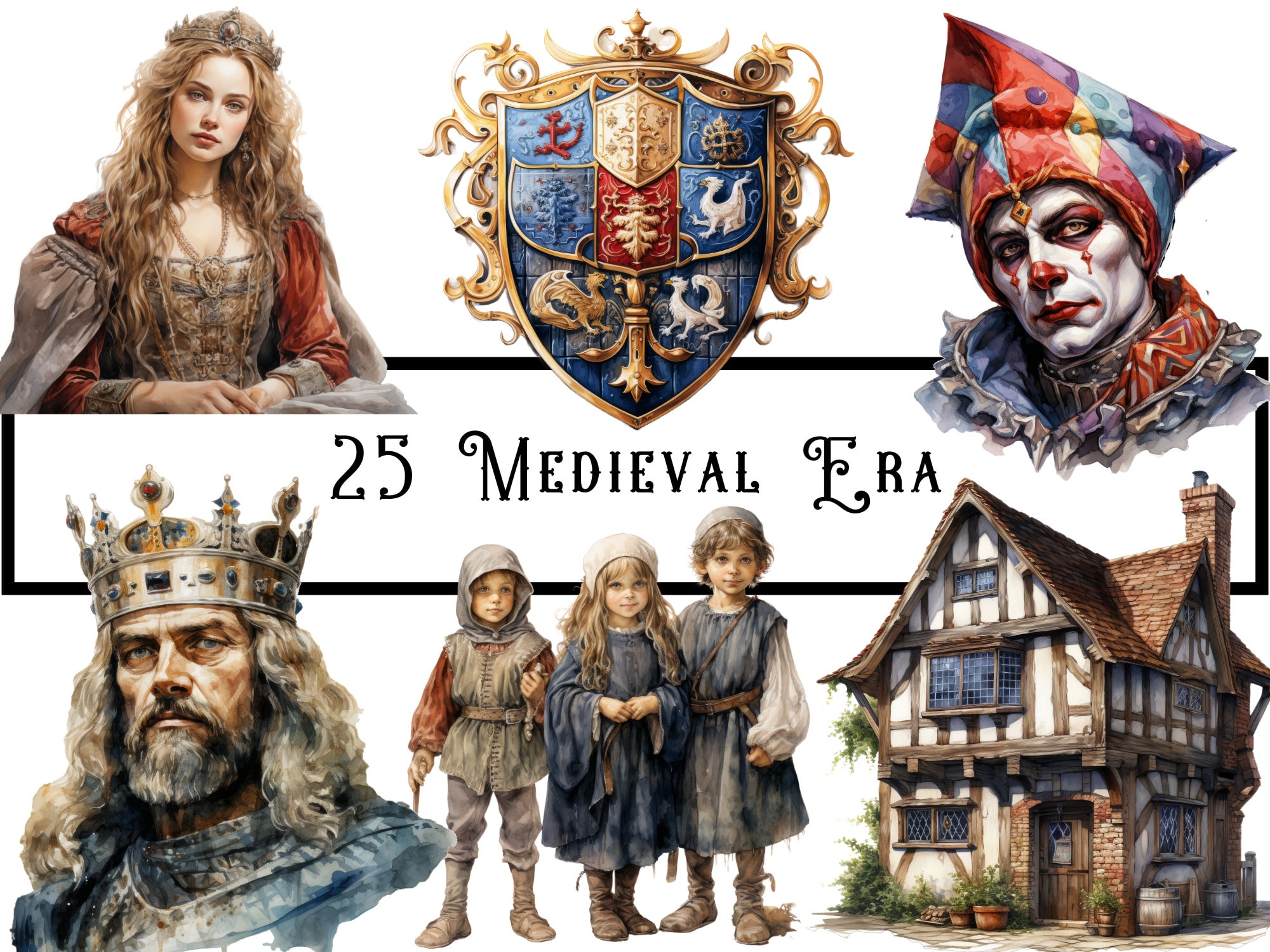 Watercolor Medieval Era Clipart Bundle, Medieval Armour, Historical ...