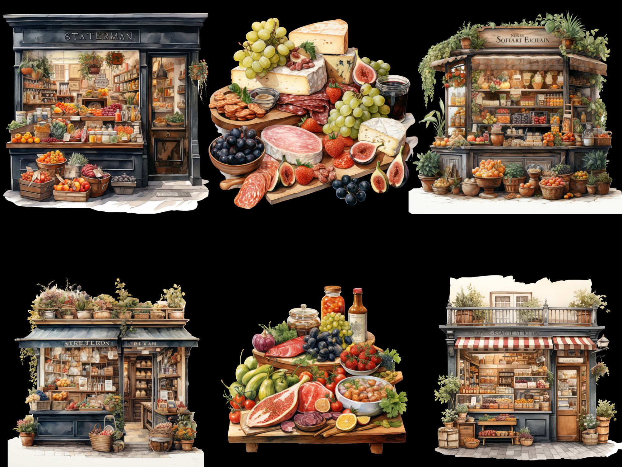 Watercolour Deli Clipart Bundle, Deli Food Clipart, Charcuterie Food ...