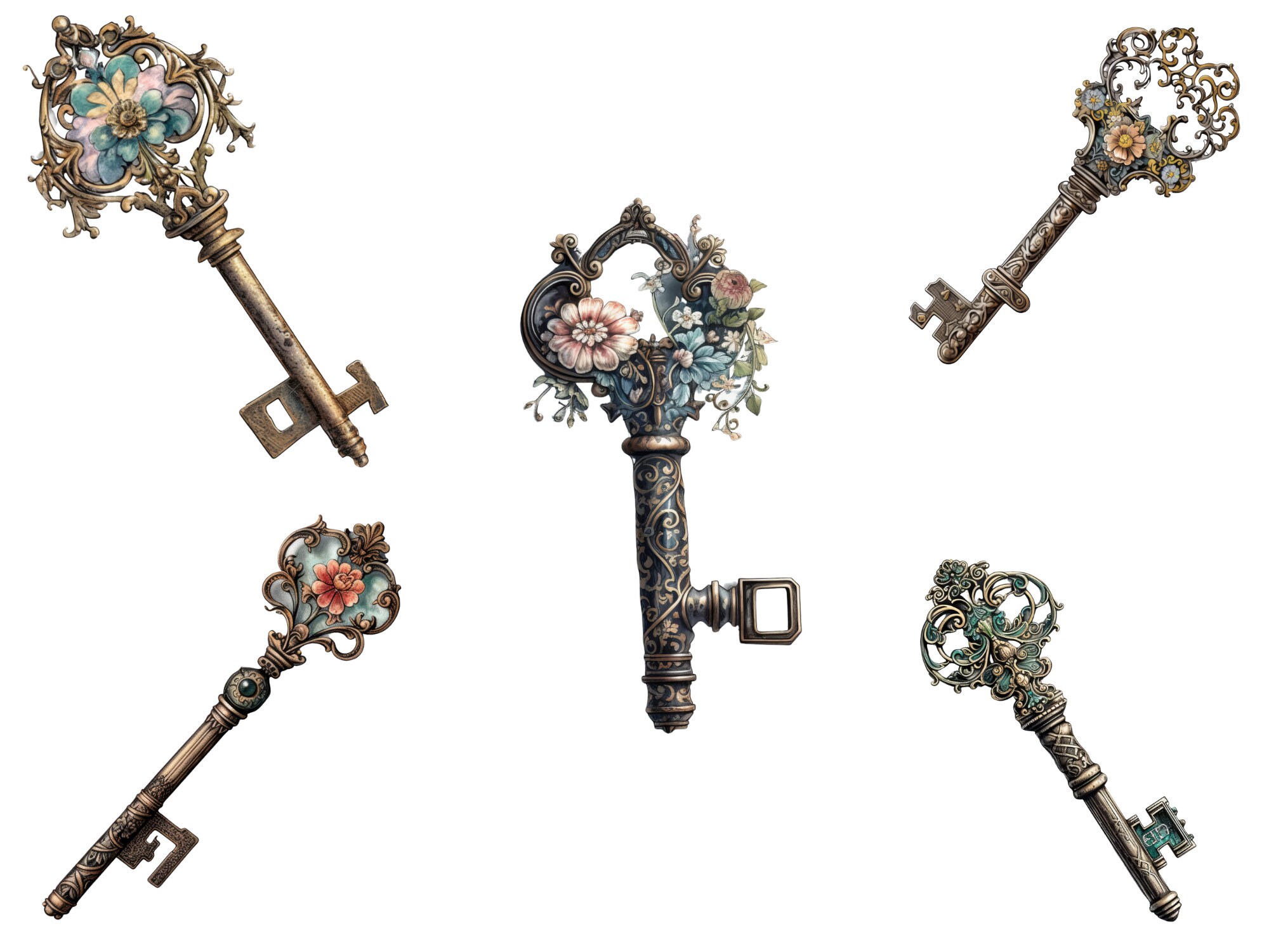 Watercolour Victorian Keys Clipart, Victorian Clip Art, Skeleton Keys ...
