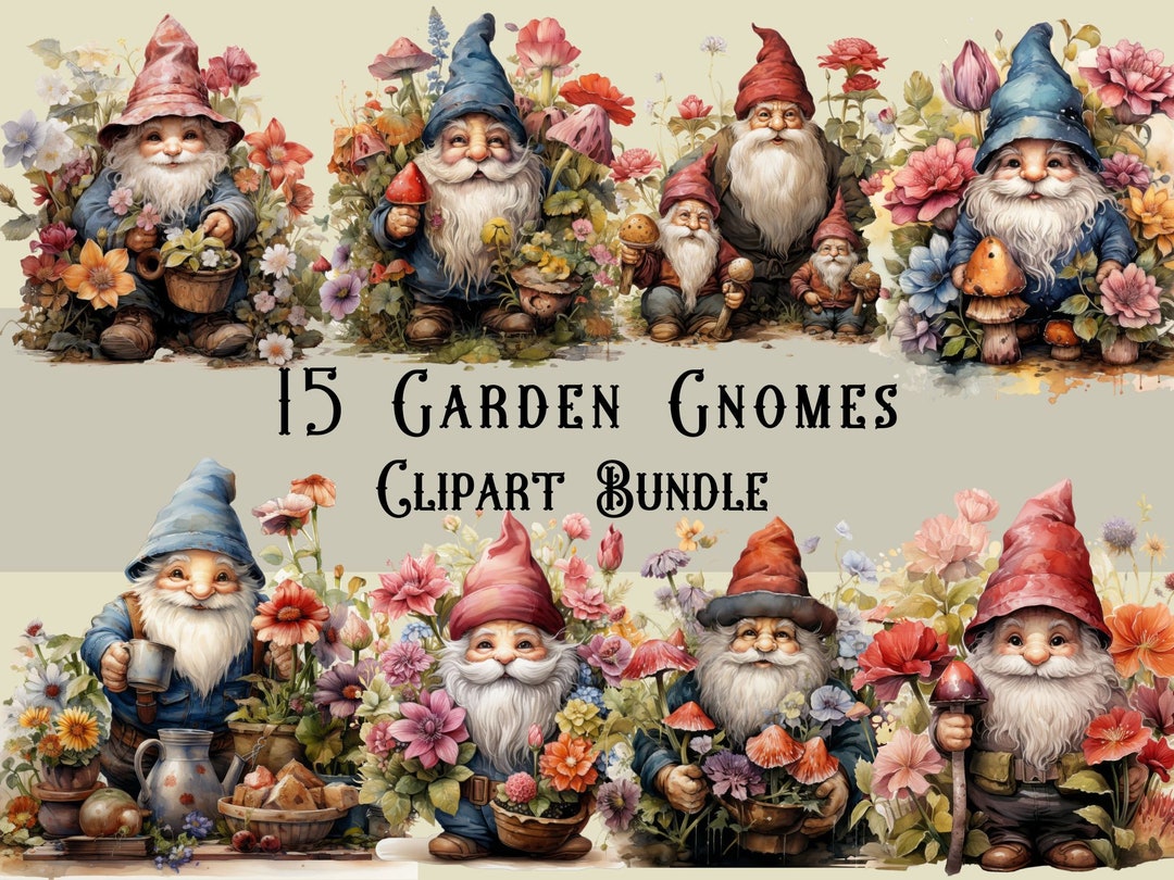 Watercolour Garden Gnomes Clipart Gnome Clipart Garden - Etsy