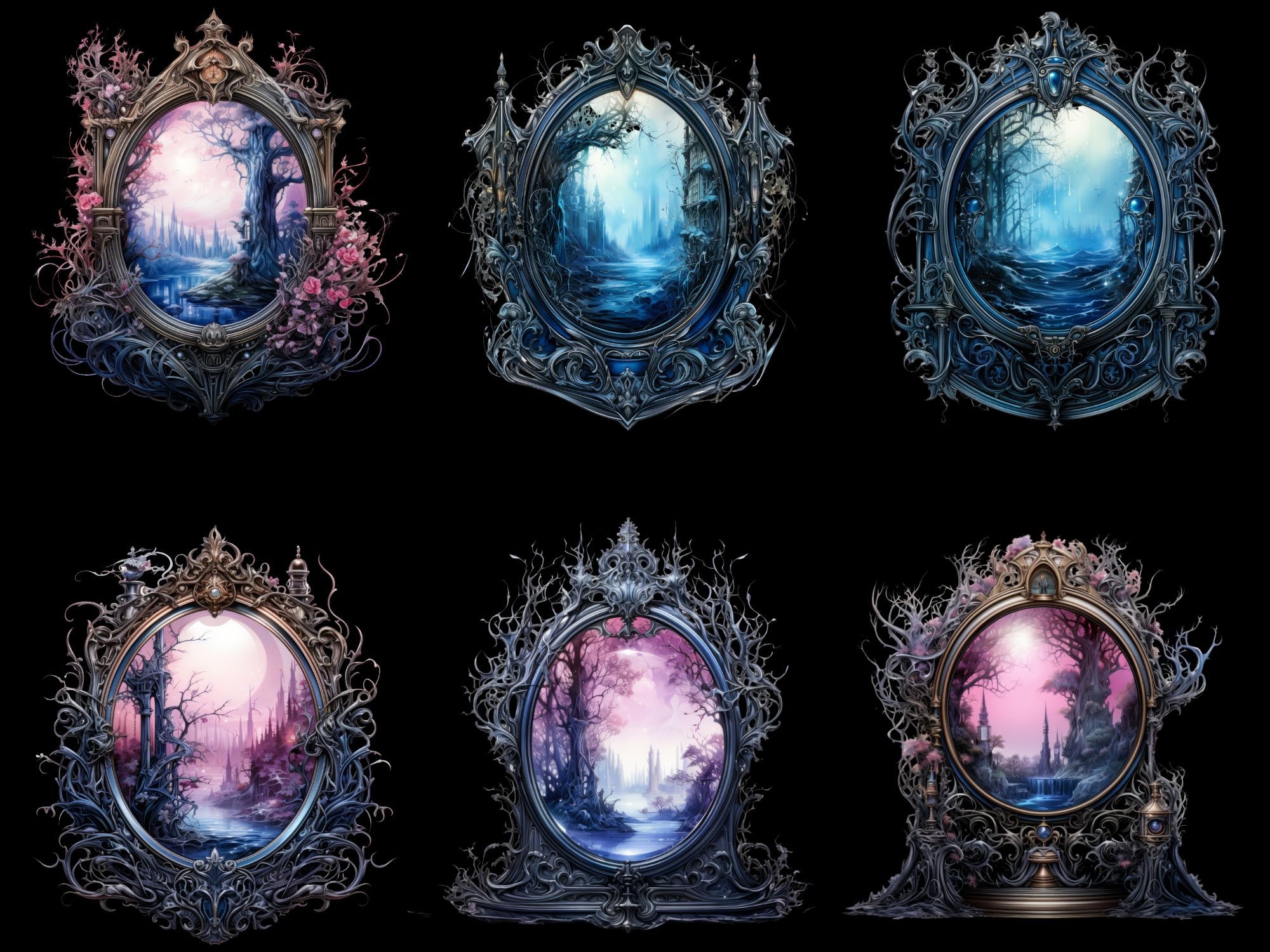 Watercolour Magic Mirror Clipart Antique Mirror Witch - Etsy