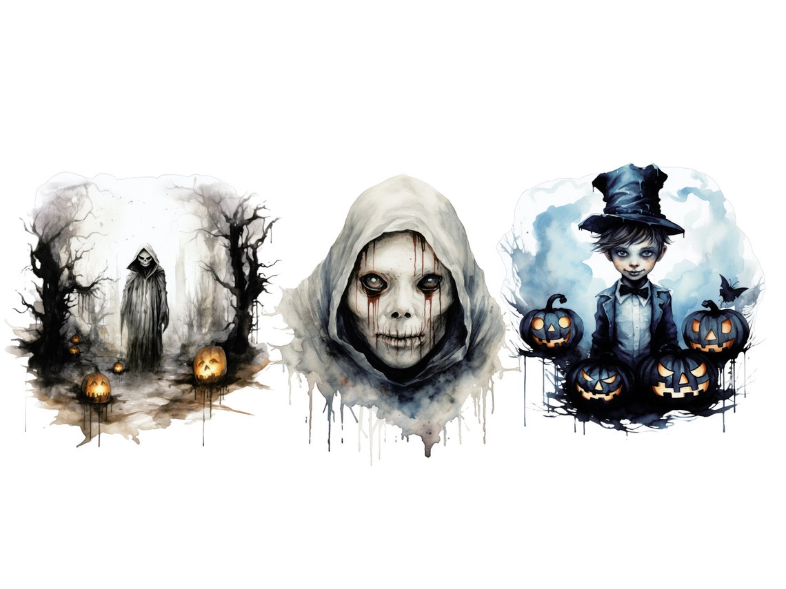 Watercolor Creepy Halloween Clipart Bundle Spooky Clipart - Etsy