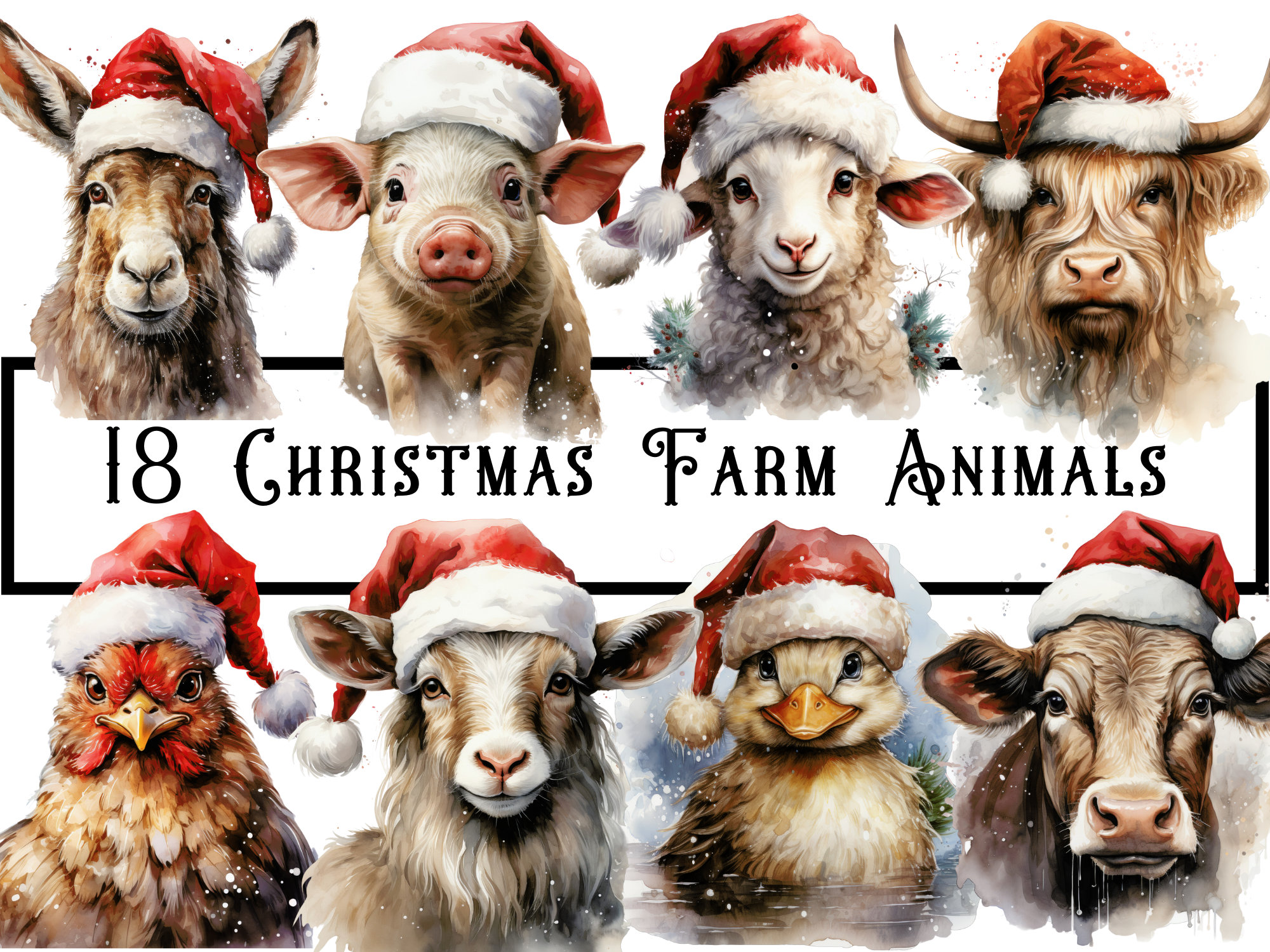 Christmas Farm Animals Clipart, Christmas Animal Images, Farm Animal ...