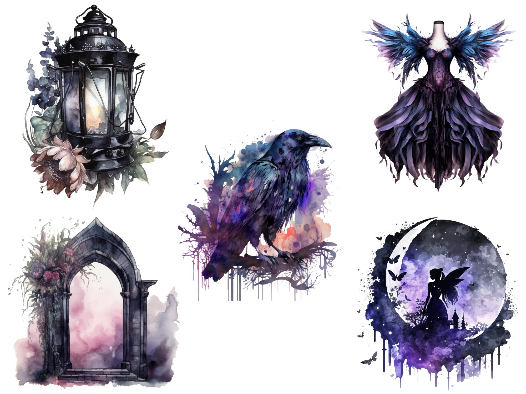 Watercolour Gothic Fairies Clipart PNG Fairy Clipart Fantasy - Etsy
