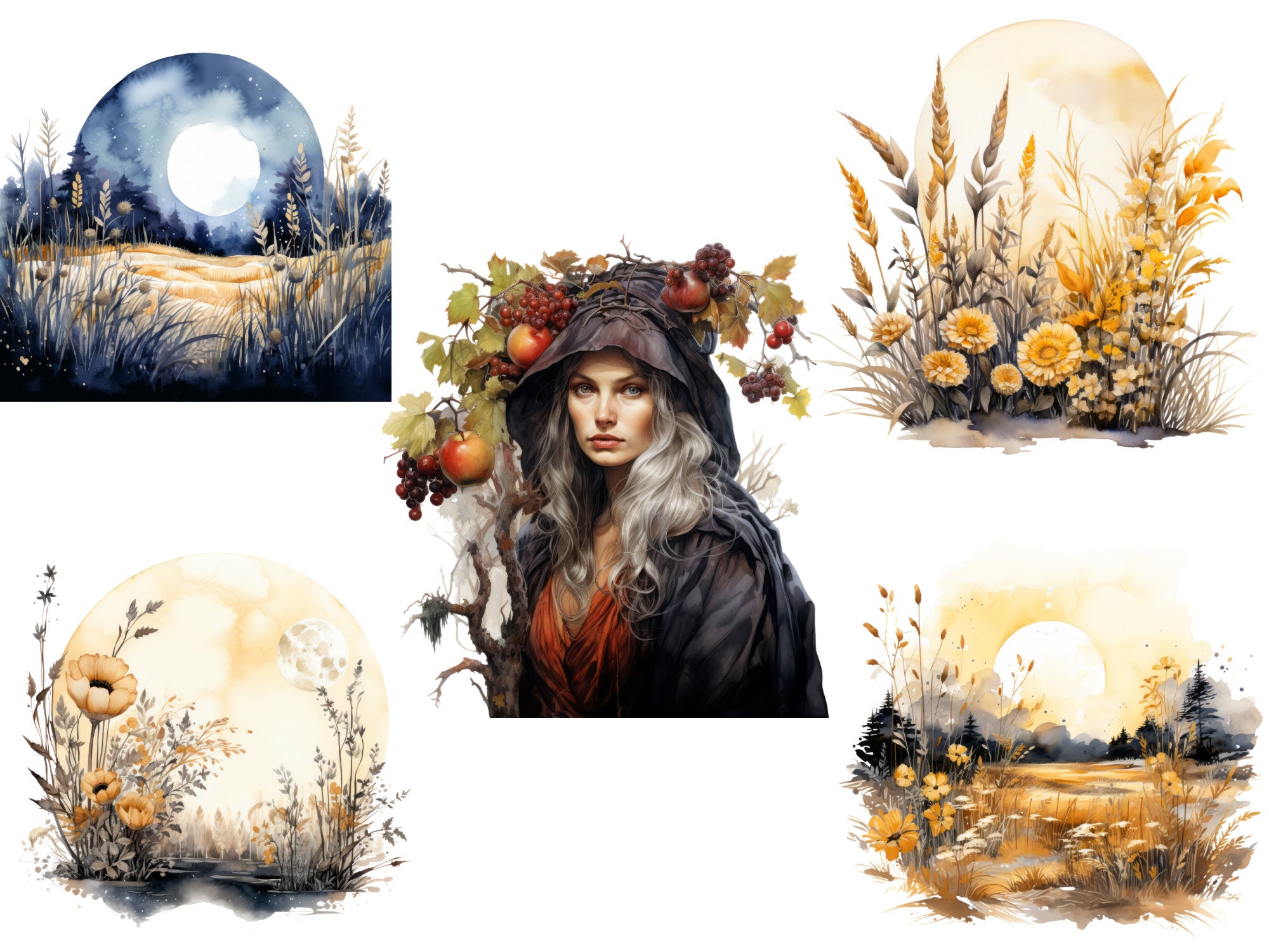 Watercolour Mabon Clipart Bundle, Pagan Clipart, Autumn Fall Clipart ...