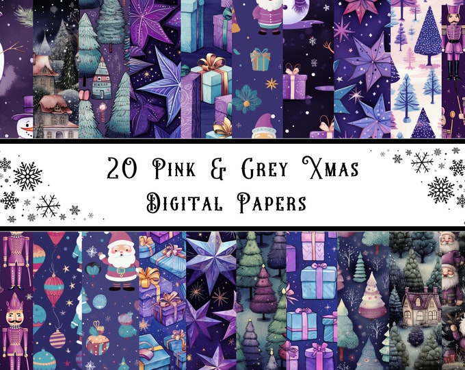 Purple Christmas Printable Digital Papers, Christmas Trees Junk Journal ...