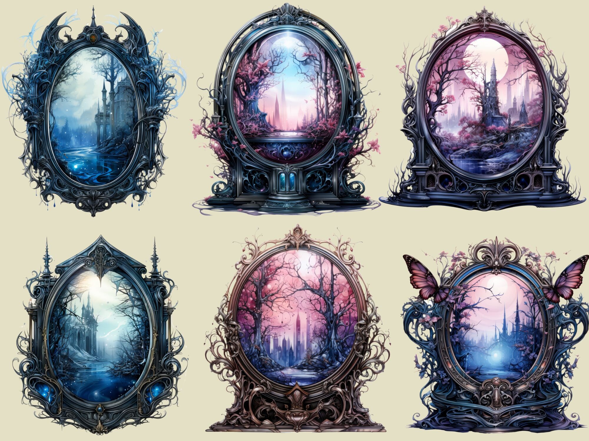 Watercolour Magic Mirror Clipart Antique Mirror Witch - Etsy