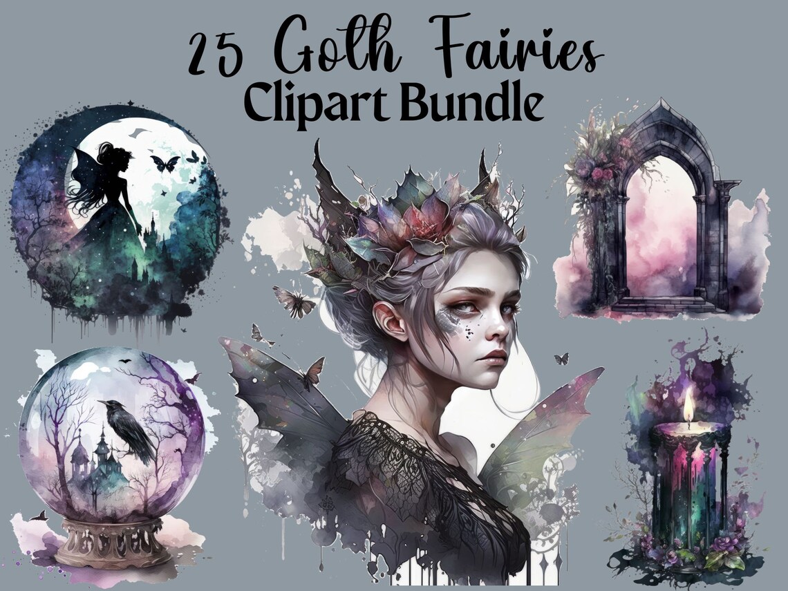 Watercolour Gothic Fairies Clipart PNG Gothic Witch Clipart - Etsy