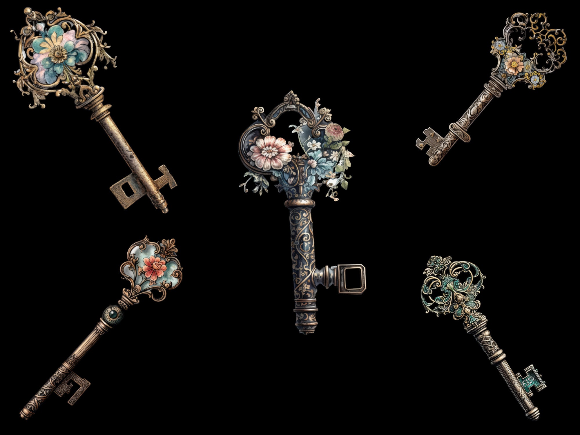 Watercolour Victorian Keys Clipart, Victorian Clip Art, Skeleton Keys ...