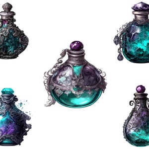 Teal Potion Bottles, Witchy Clipart, Potion Bottles, Magic Potion, Teal ...