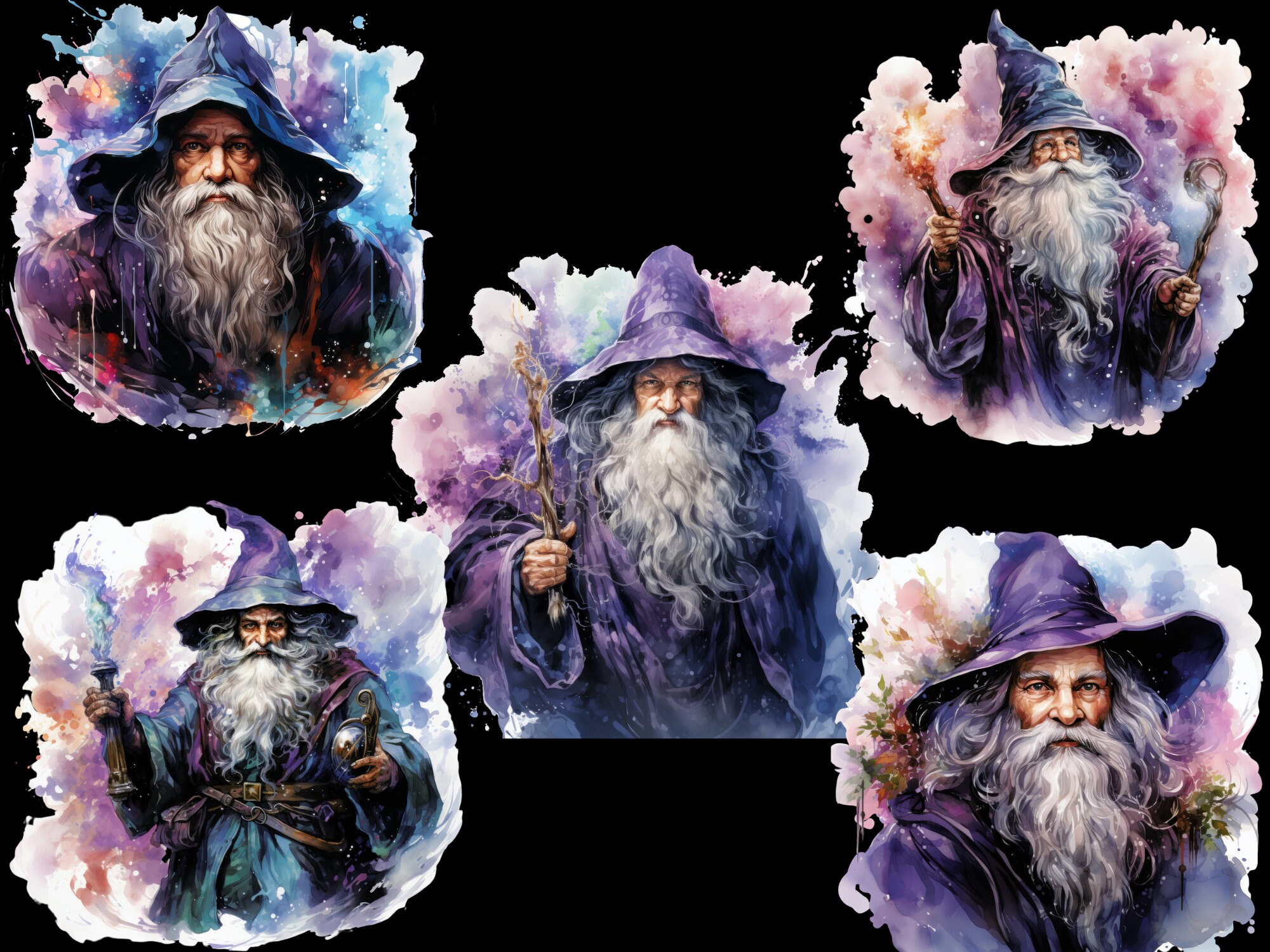 Watercolor Wizards Clipart Bundle, Celestial Clipart, Magical Clipart ...